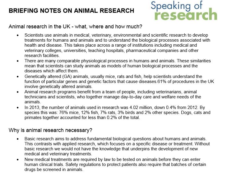 Background Briefing on Animal Research in the UK – Speaking of Research