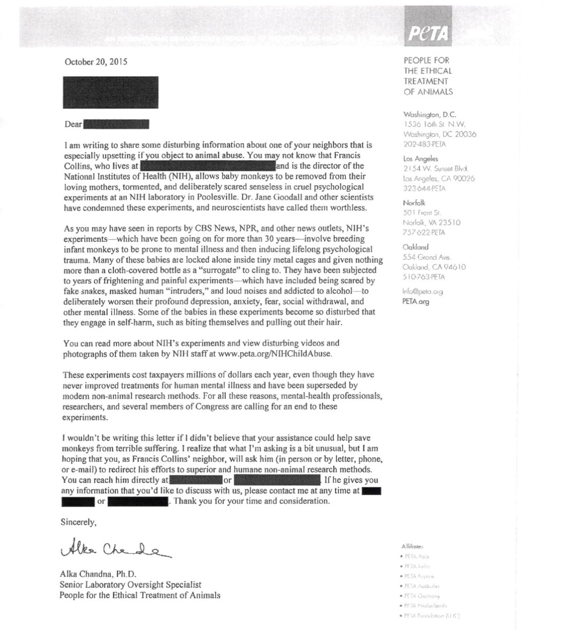 Dangerous and Irresponsible: PETA attempts to intimidate NIH Director ...